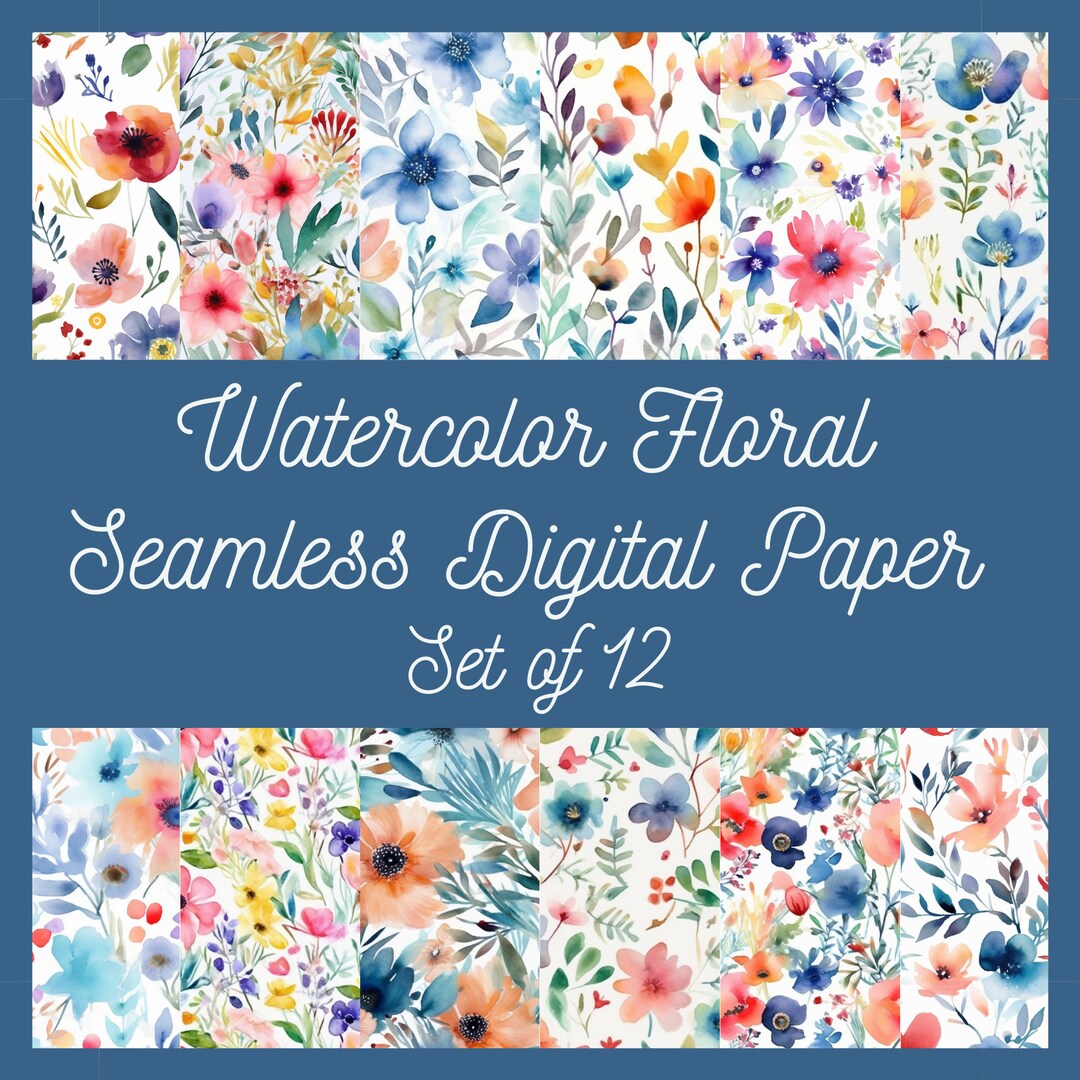 Watercolor Floral Seamless Digital Paper - Set of 12 - Etsy