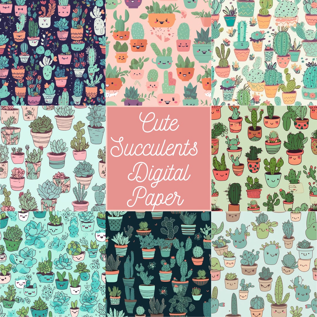 Cute Succulent Seamless Digital Paper for Crafting, Sublimation and ...