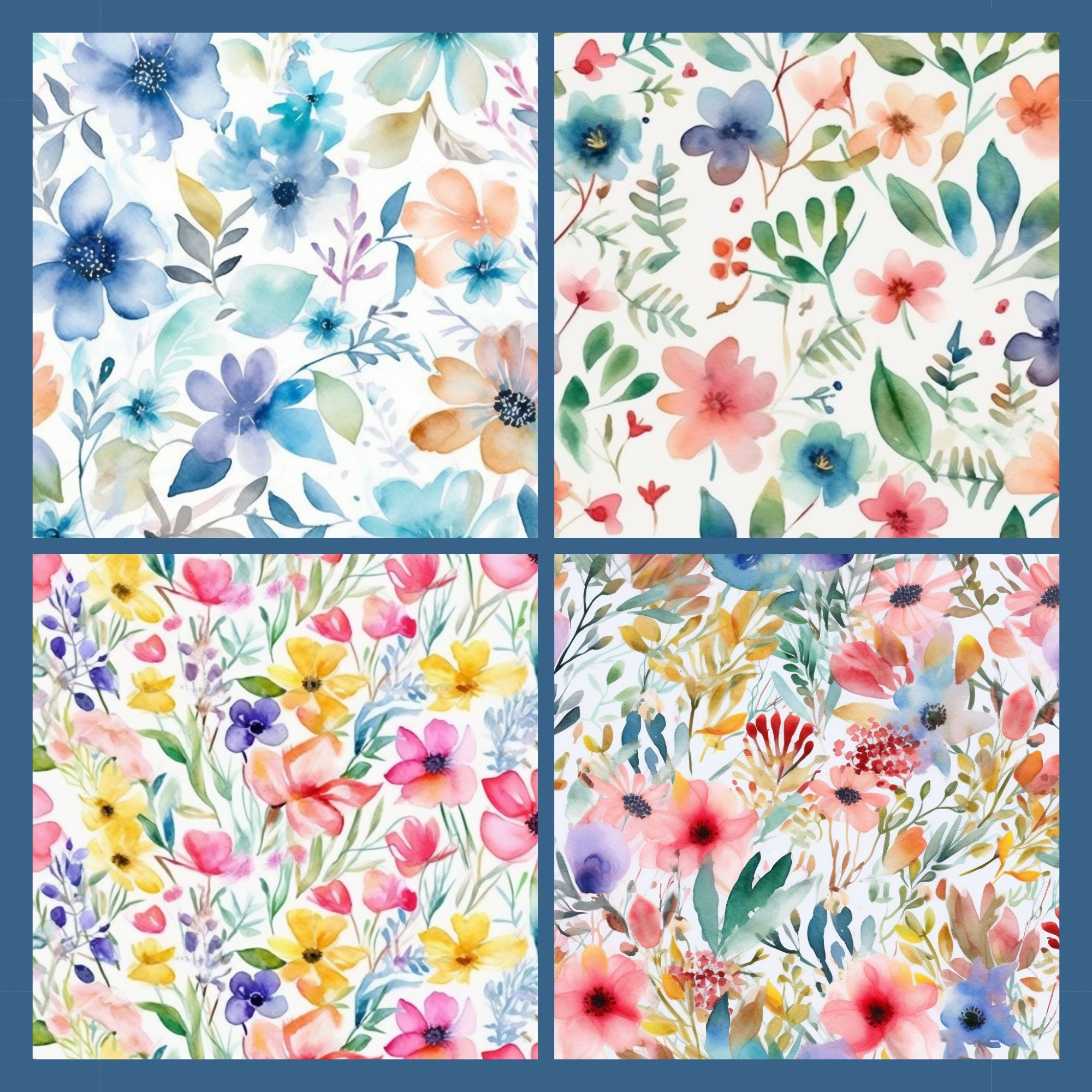 Watercolor Floral Seamless Digital Paper - Set of 12 - Etsy