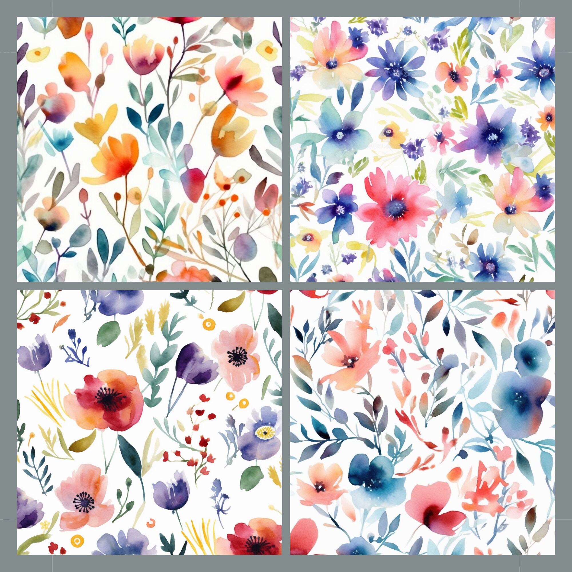 Watercolor Floral Seamless Digital Paper - Set of 12 - Etsy