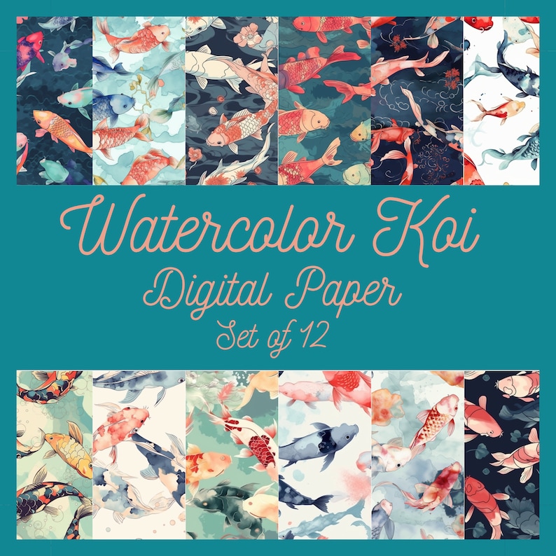 Watercolor Koi Seamless Digital Paper for Creative Projects - Etsy