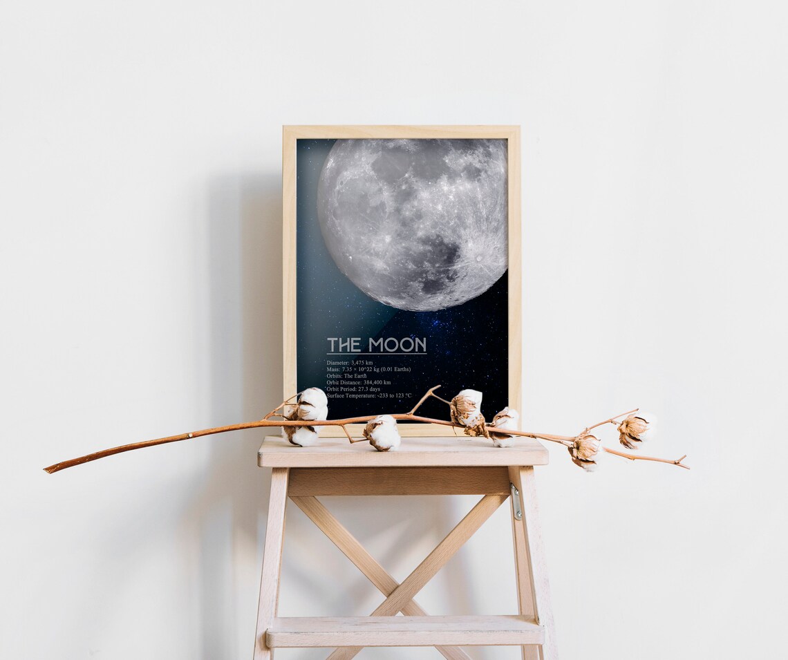 Moon Poster Planet Facts Wall Design Solar System Printable - Etsy