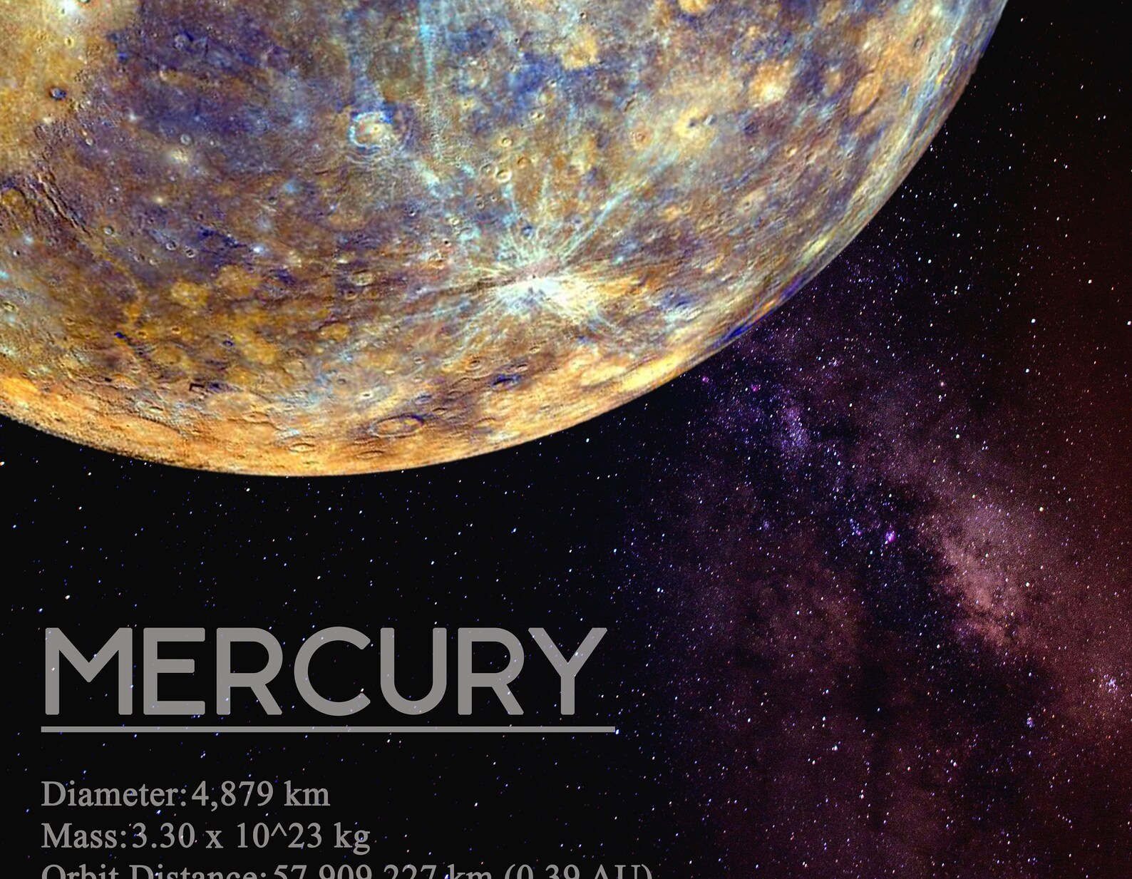 Mercury Planet Poster, Solar System Printable Wall Design, Space Loft ...