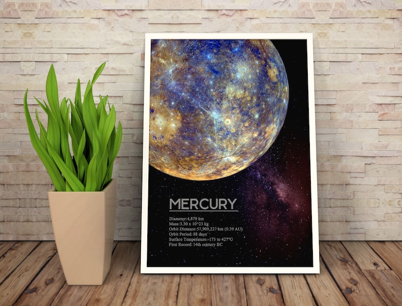 Mercury Planet Poster, Solar System Printable Wall Design, Space Loft ...