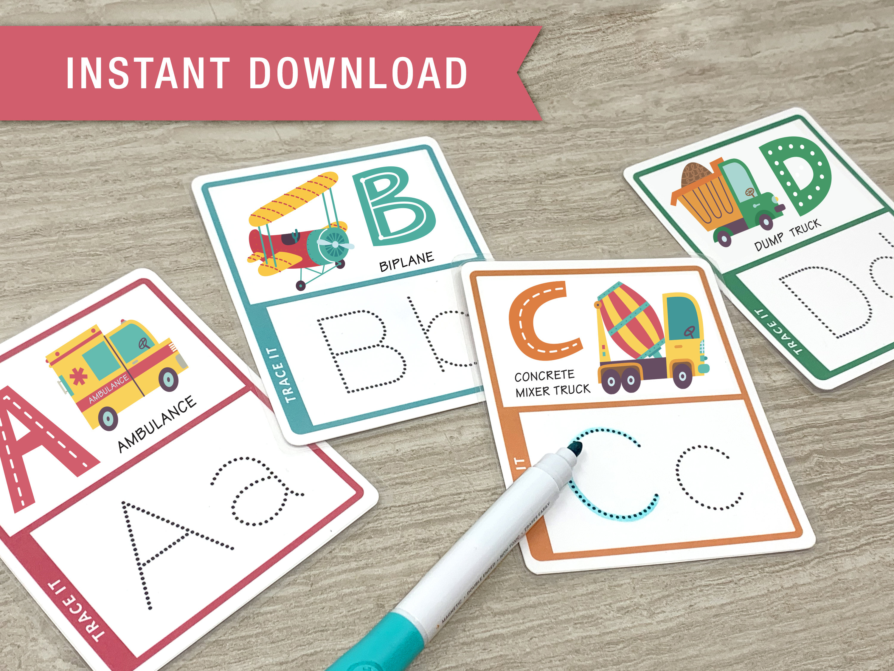 Vehicle Flashcards Transportation ABC Preschool Learning - Etsy
