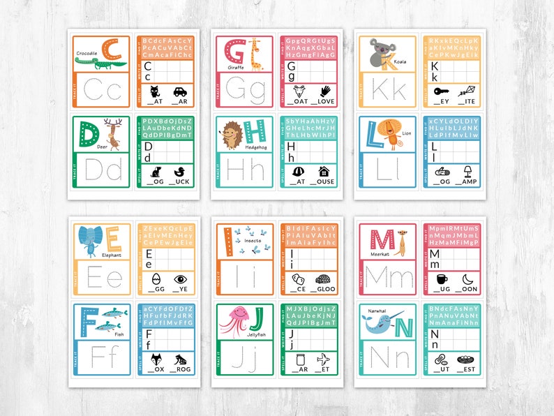 Alphabet flashcards Animal ABC cards Preschool Learning | Etsy