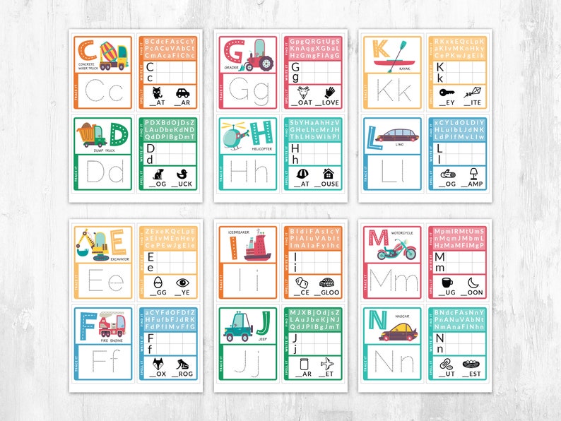 Vehicle flashcards Transportation ABC Preschool Learning | Etsy