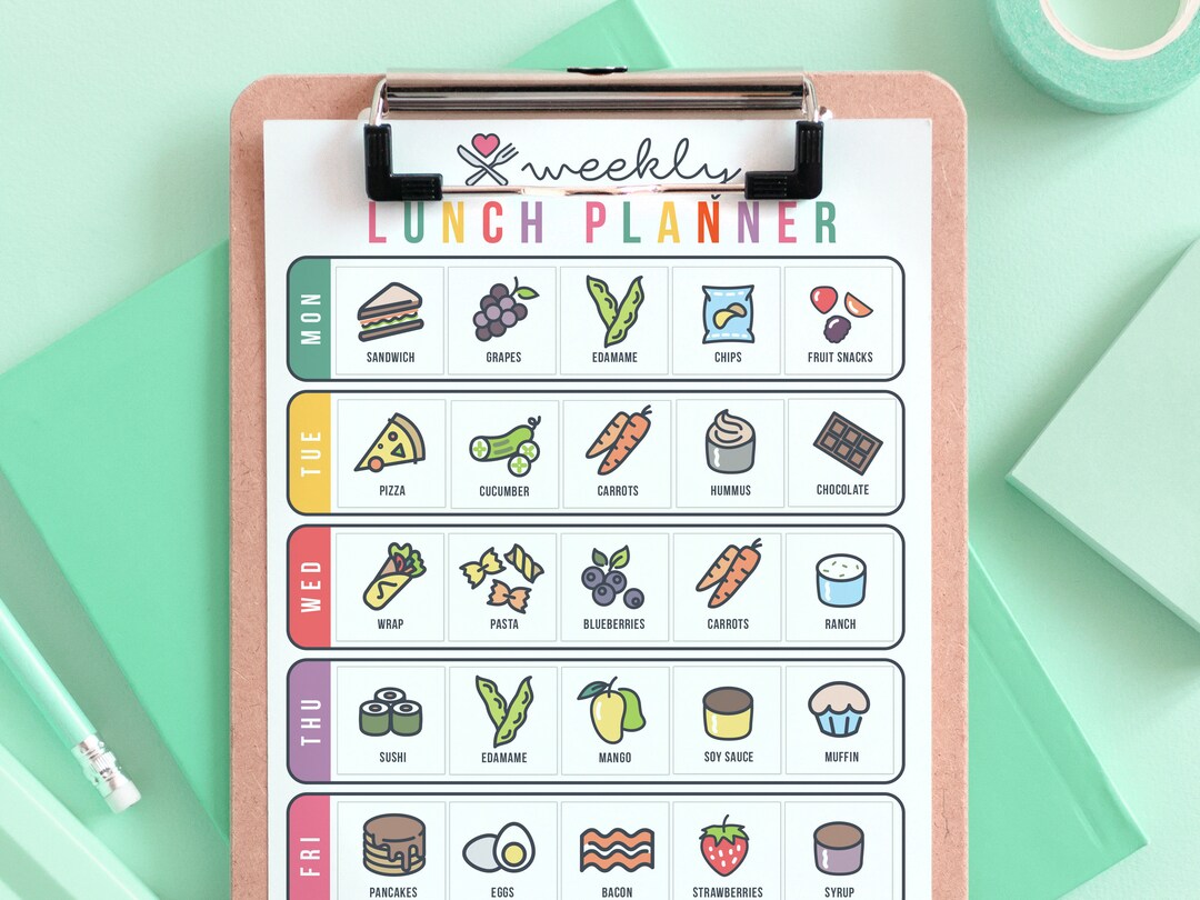 Lunch Planner Printable, Weekly Lunch Scheduler, School Lunch Tracker ...