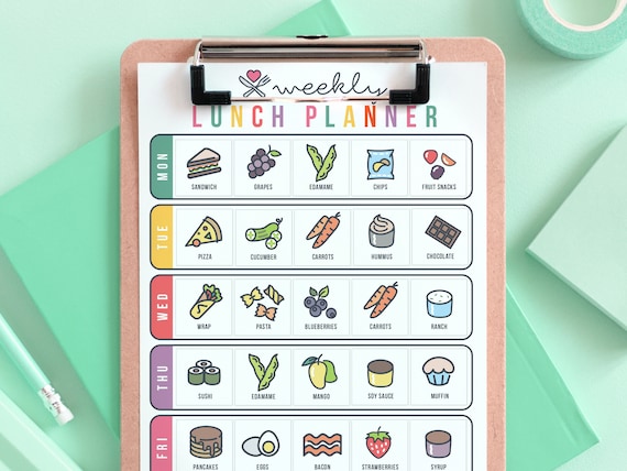 Lunch Planner Printable Weekly Lunch Scheduler School Lunch - Etsy
