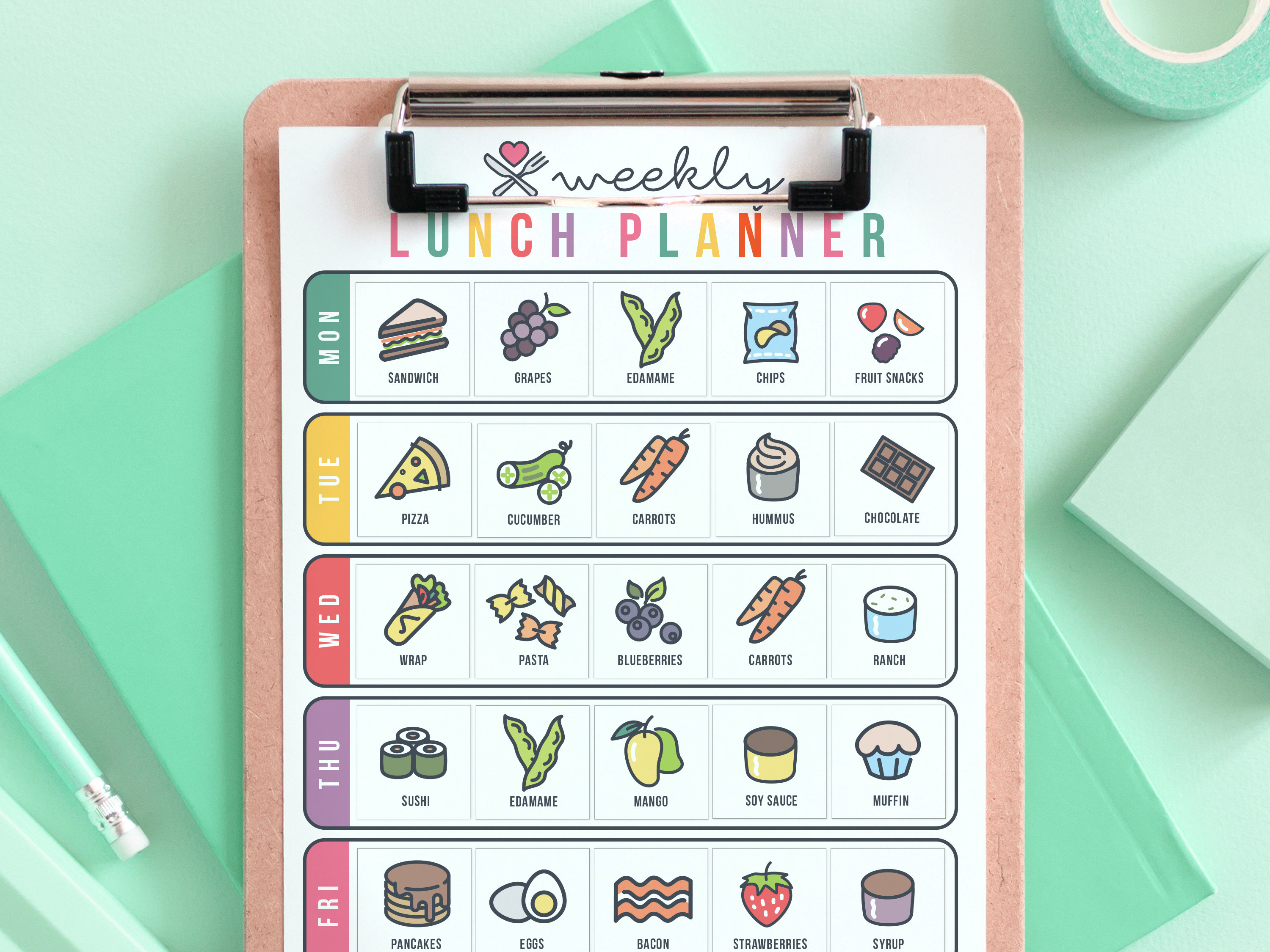 Lunch Planner Printable, Weekly Lunch Scheduler, School Lunch Tracker ...