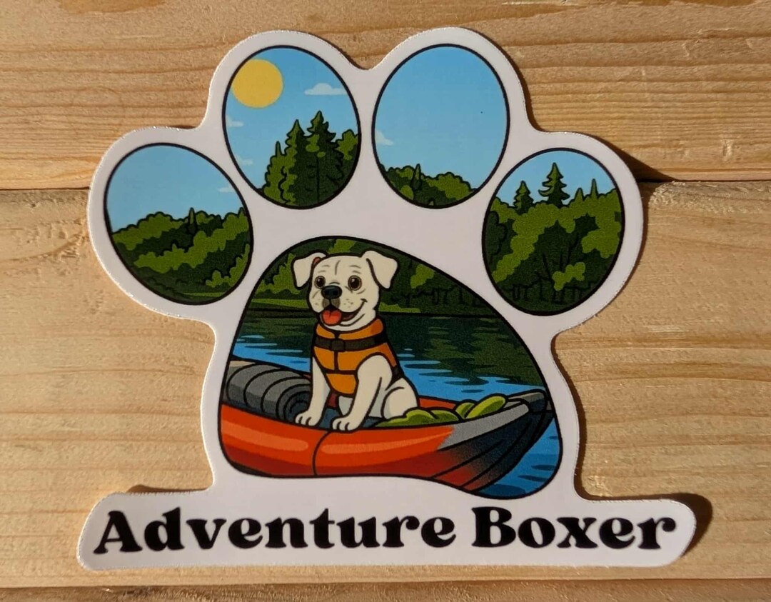 White Boxer Kayaking Adventure Boxer Paw Print Sticker - Etsy