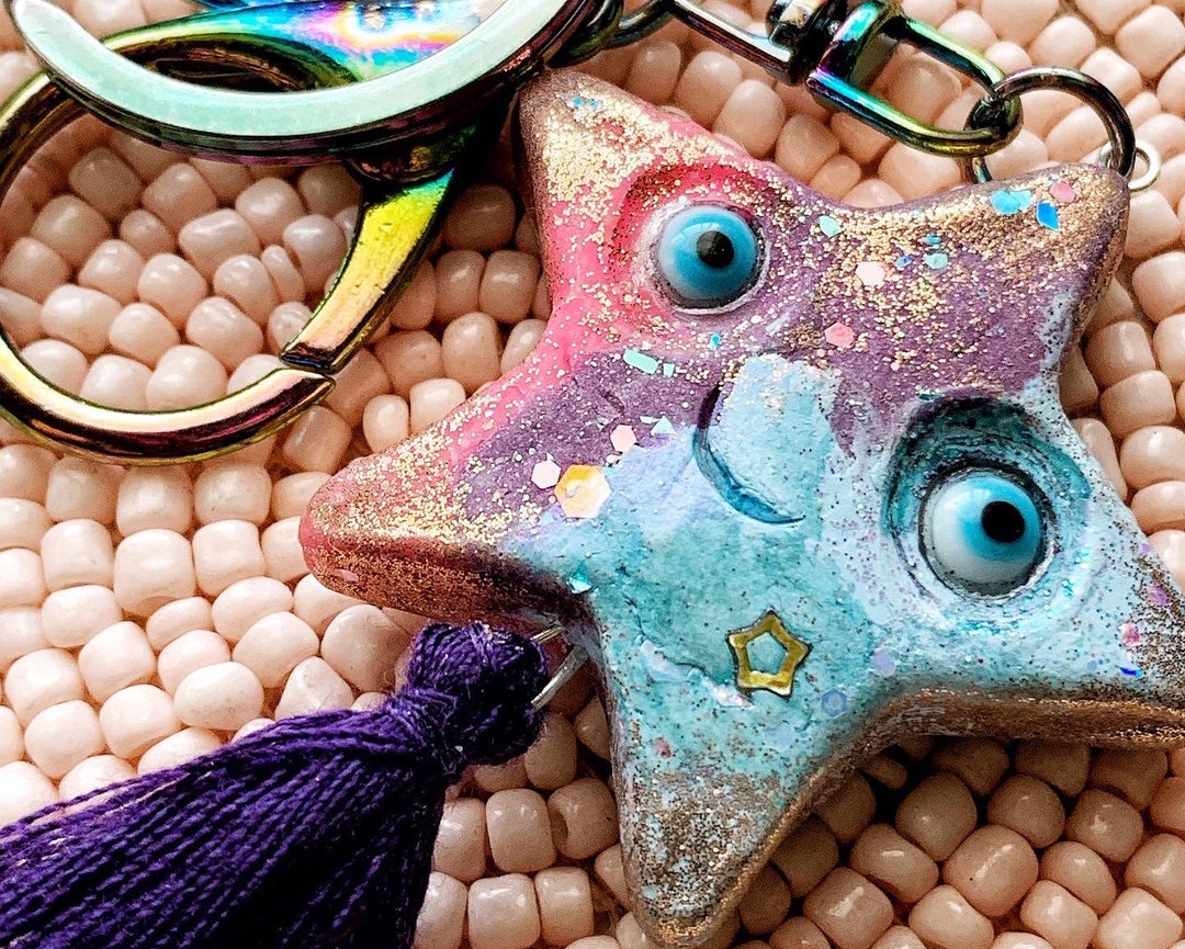 CUSTOM Star Keychain, Personalized Colorful Cute Clay Charm, Kawaii ...