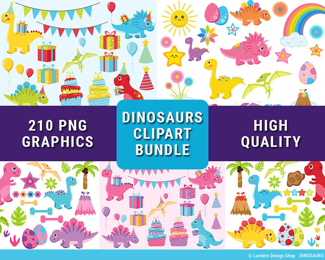 Dinosaur Digital Clipart Bundle - Dinosaur Clipart - Cute Dinosaur ...