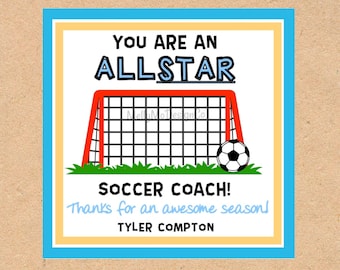 Soccer Coach Gift Tag, School Sports Team Appreciation, Thank You to an ...