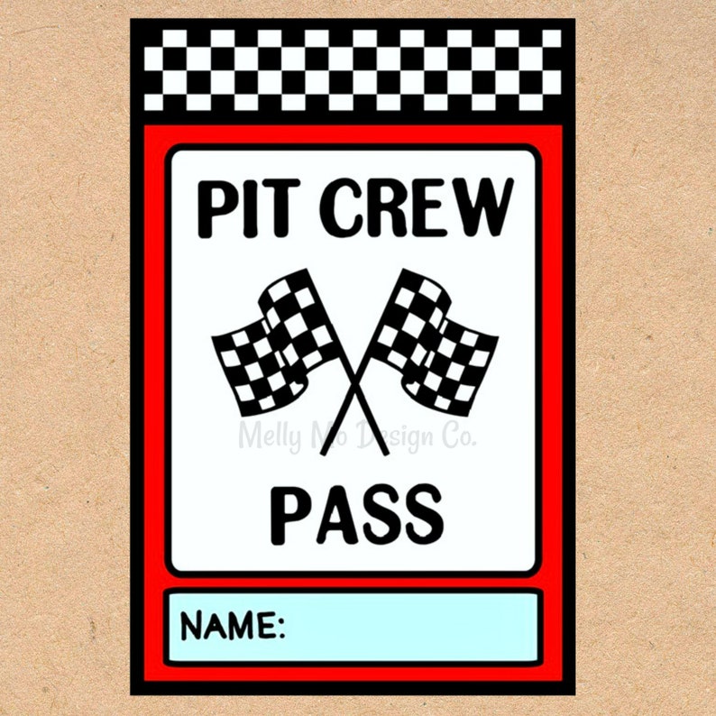 Pit Crew Passes - Race Car / Hot Wheel Birthday Party Digital Download ...