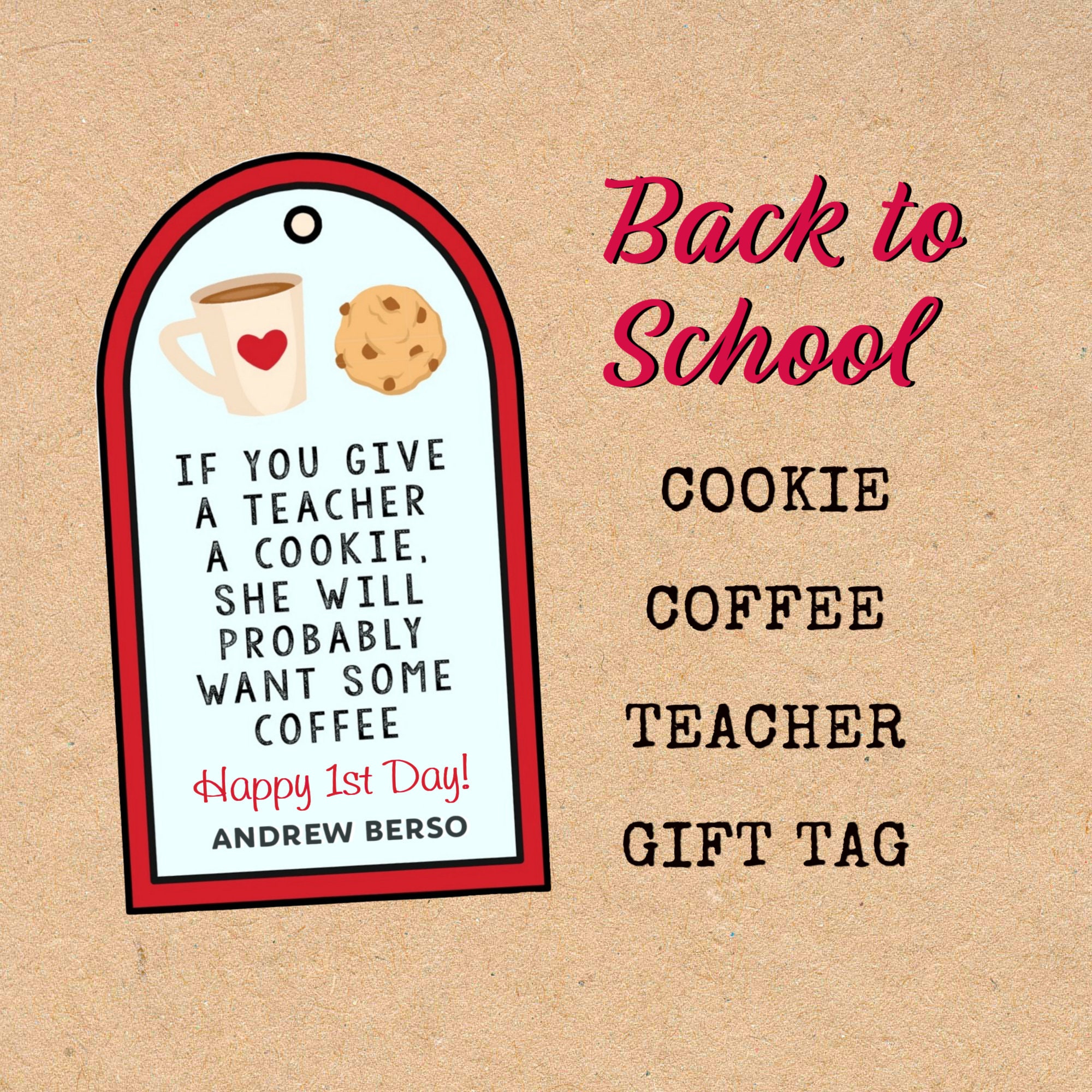 1st Day Teacher Cookie/coffee Tag back to School Instant - Etsy