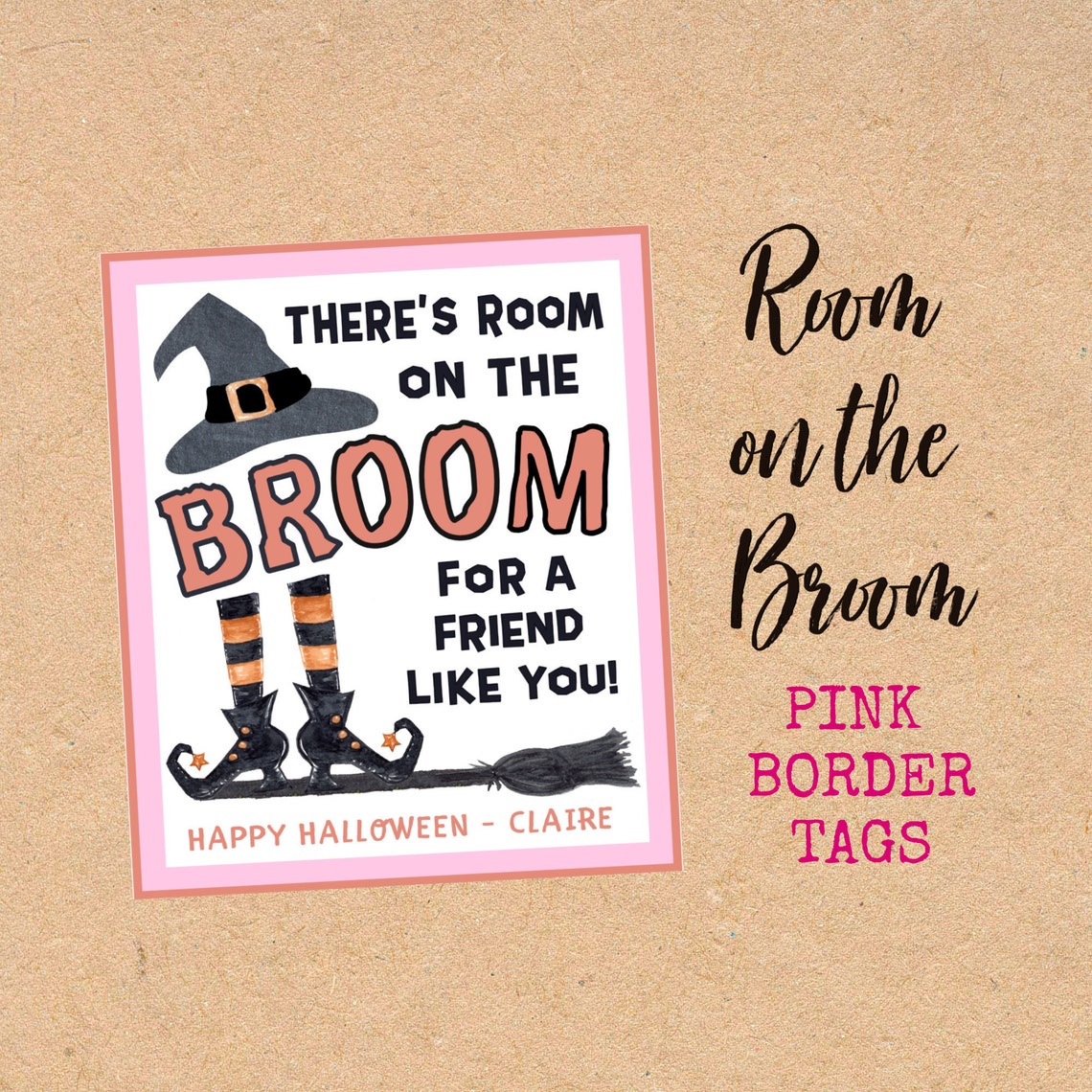 Room on the Broom Tags PINK Border | Etsy