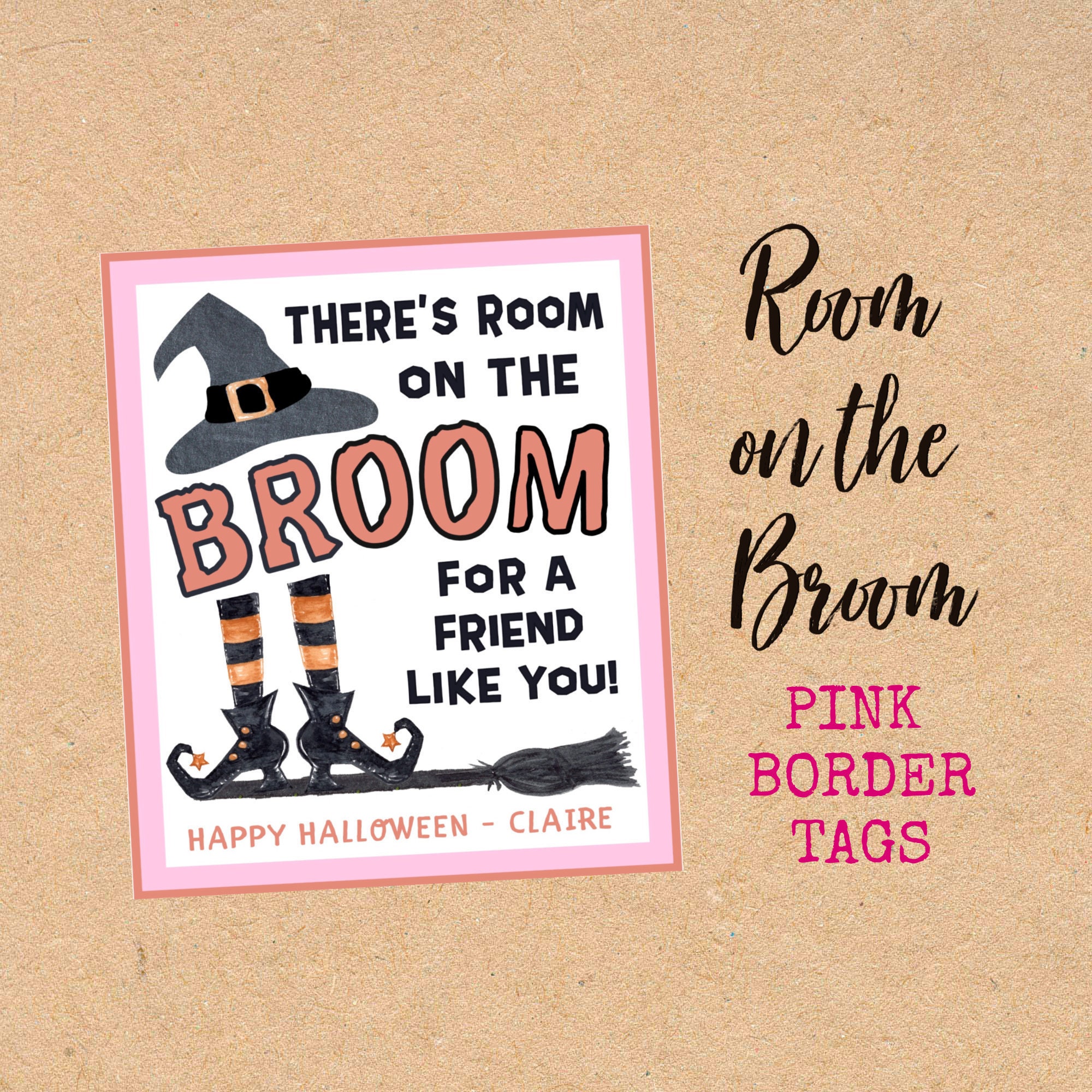 Room on the Broom Tags PINK Border | Etsy