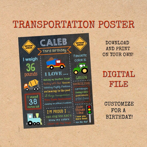Custom Transportation Poster digital Chalkboard Stat Poster | Etsy
