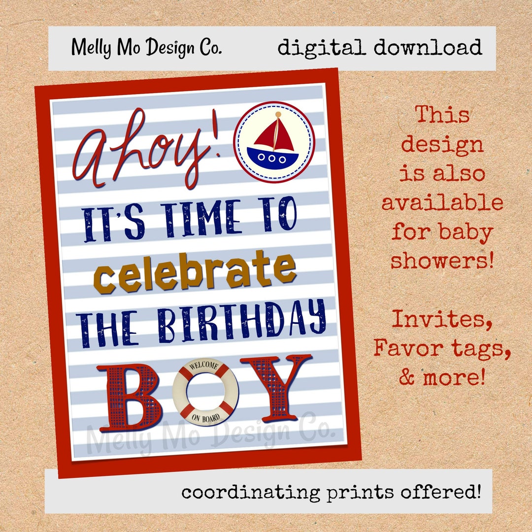 Ahoy! Nautical Birthday Boy Poster - Etsy