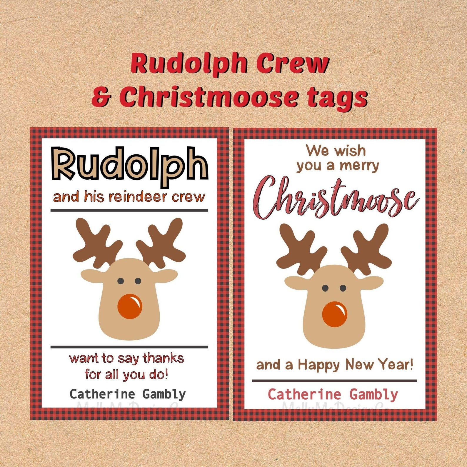 Rudolph & Christmoose Gift Tags: Printable Christmas Thank You (digital ...