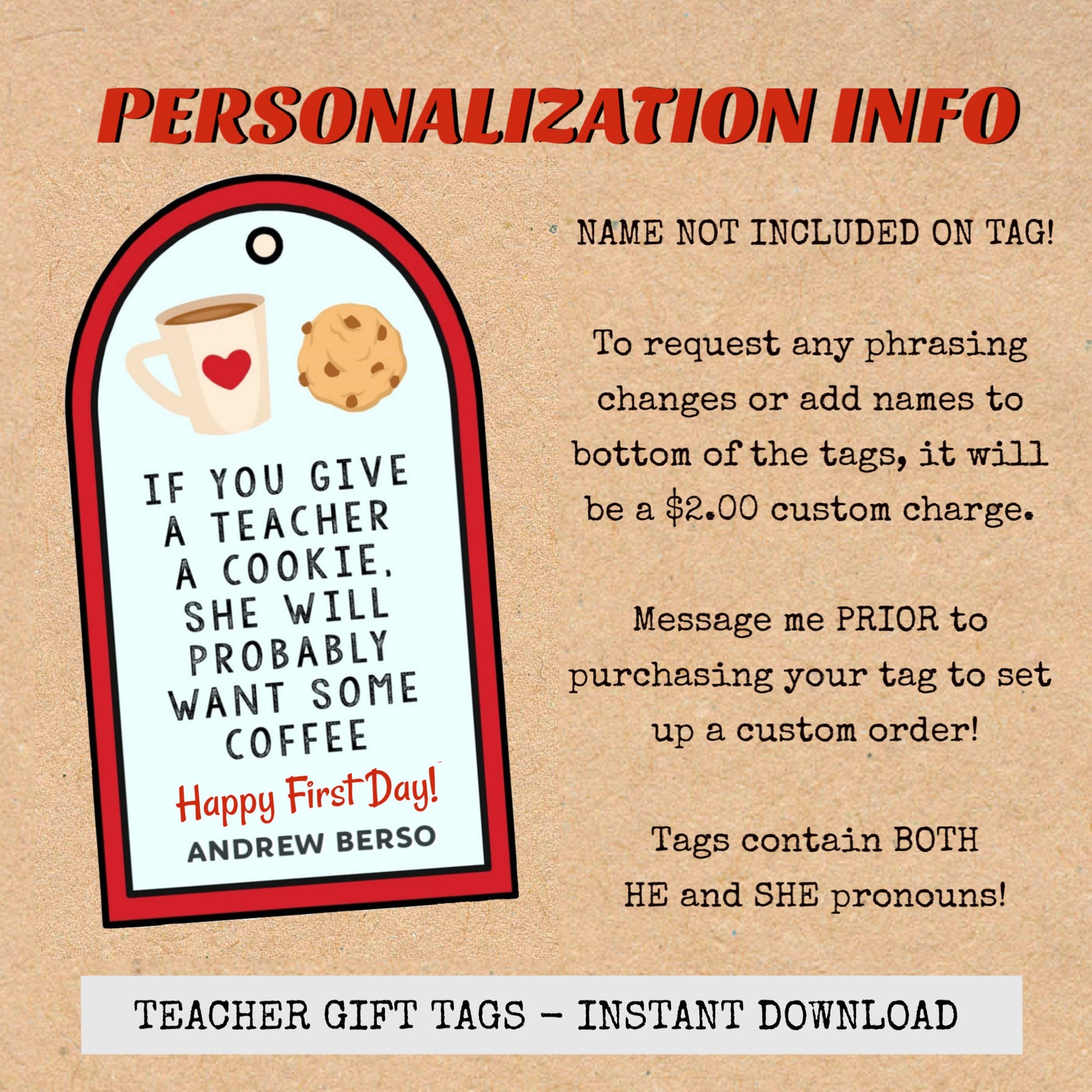 1st Day Teacher Cookie/coffee Tag back to School Instant - Etsy