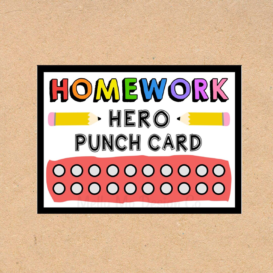 Homework Hero Punch Card for Kids - Etsy