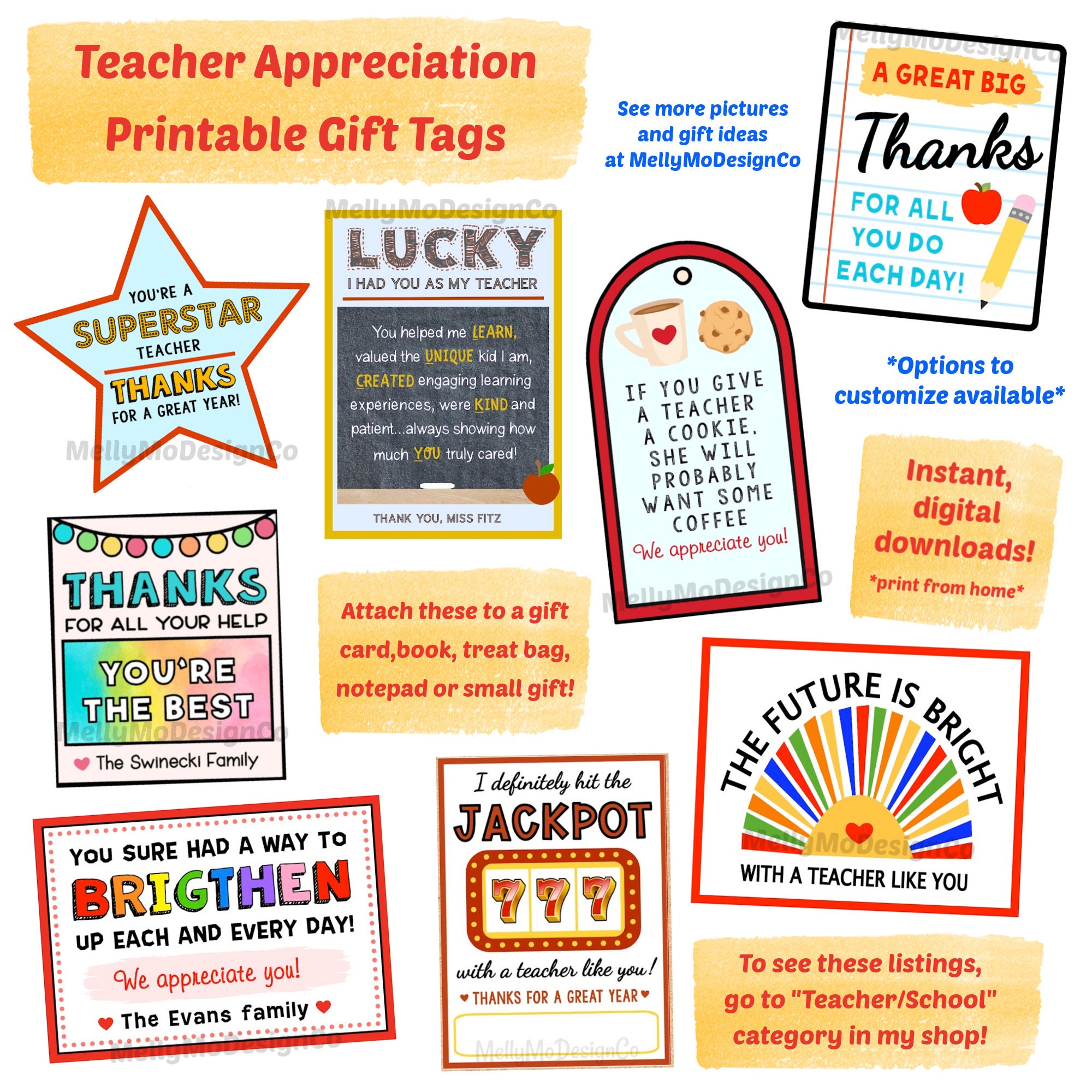 Teacher Appreciation Watercolor Thanks Gift Tag (teacher, Coworker ...