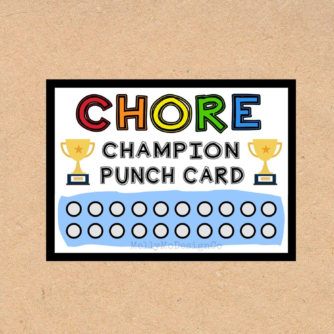 Chore Champion Punch Card for Kids - Etsy