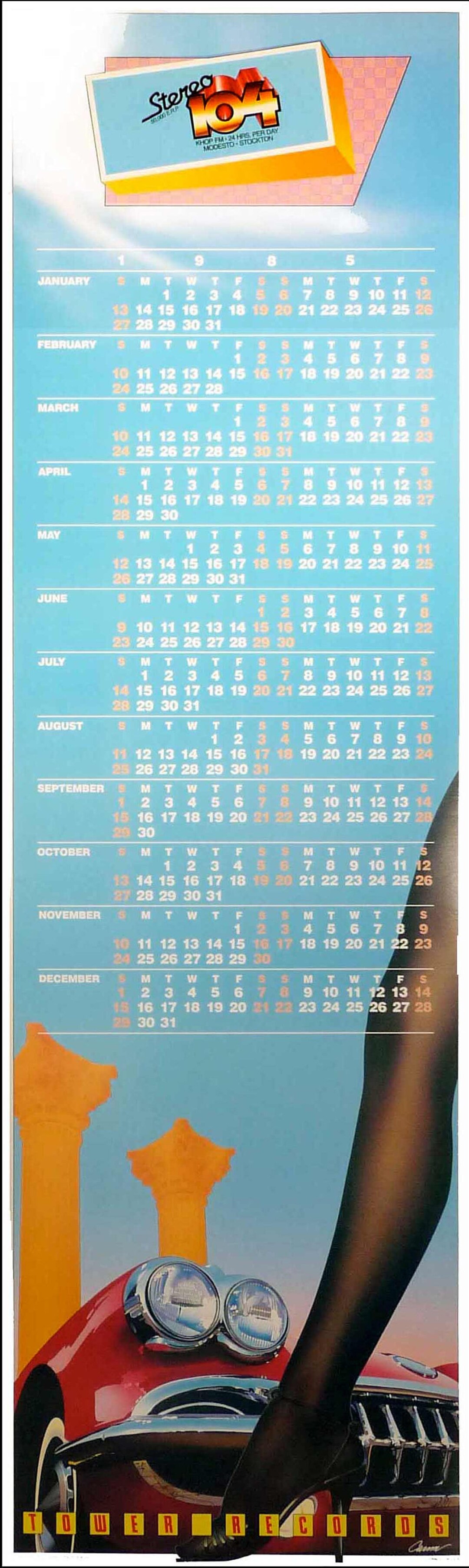 Tower Records Poster Calendar '53 Corvette Frank Carson 1985 Stereo 104 ...
