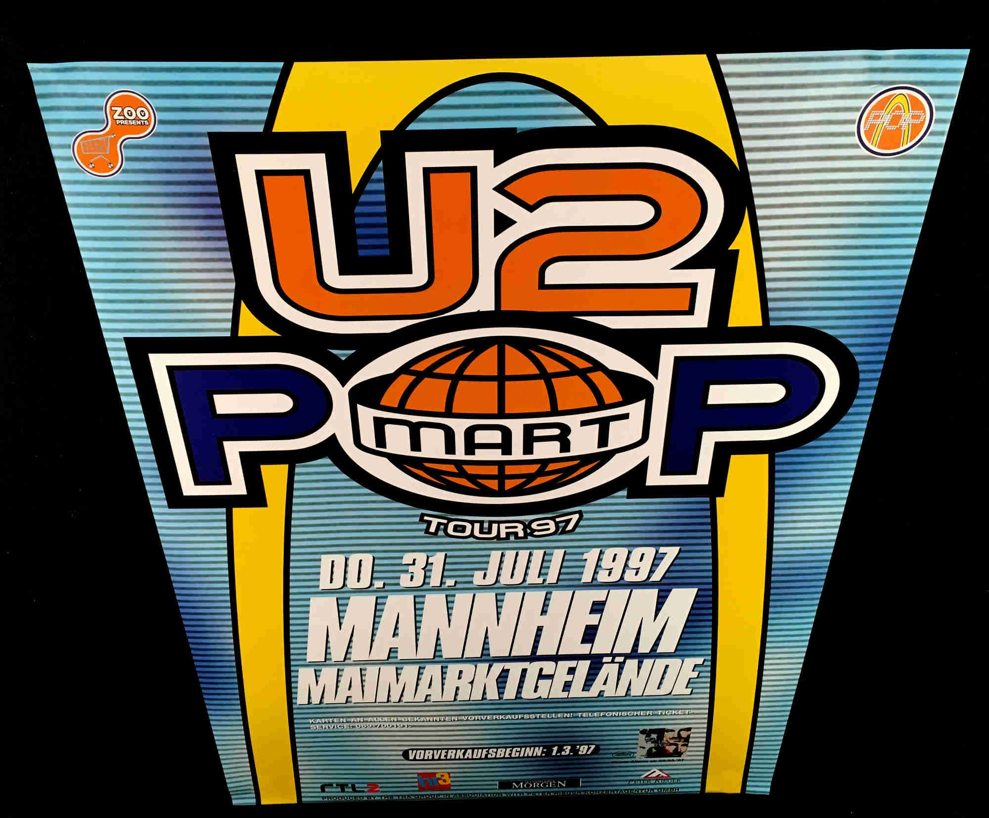 U2 Original 1997 Pop Mart Tour Poster Mannheim Germany Rare Bus Side 23 ...