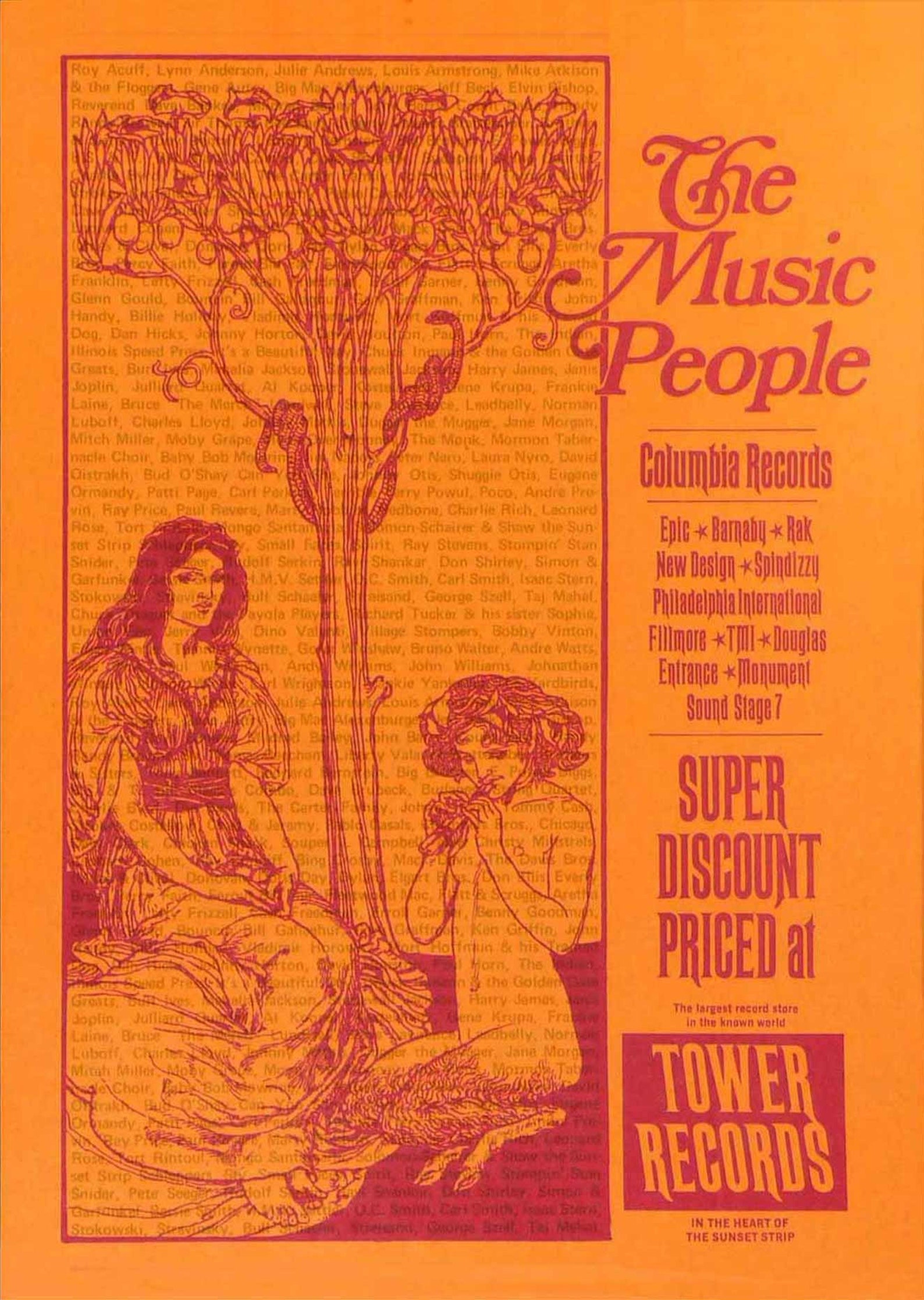 1971 Tower Records Sunset Telephone Pole Poster Columbia the Music ...