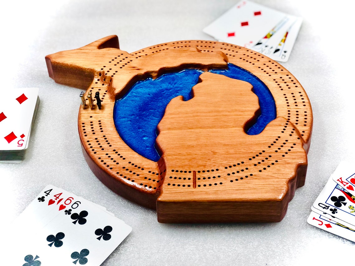 State of Michigan Cribbage Board, Great Lakes State, Personalized ...
