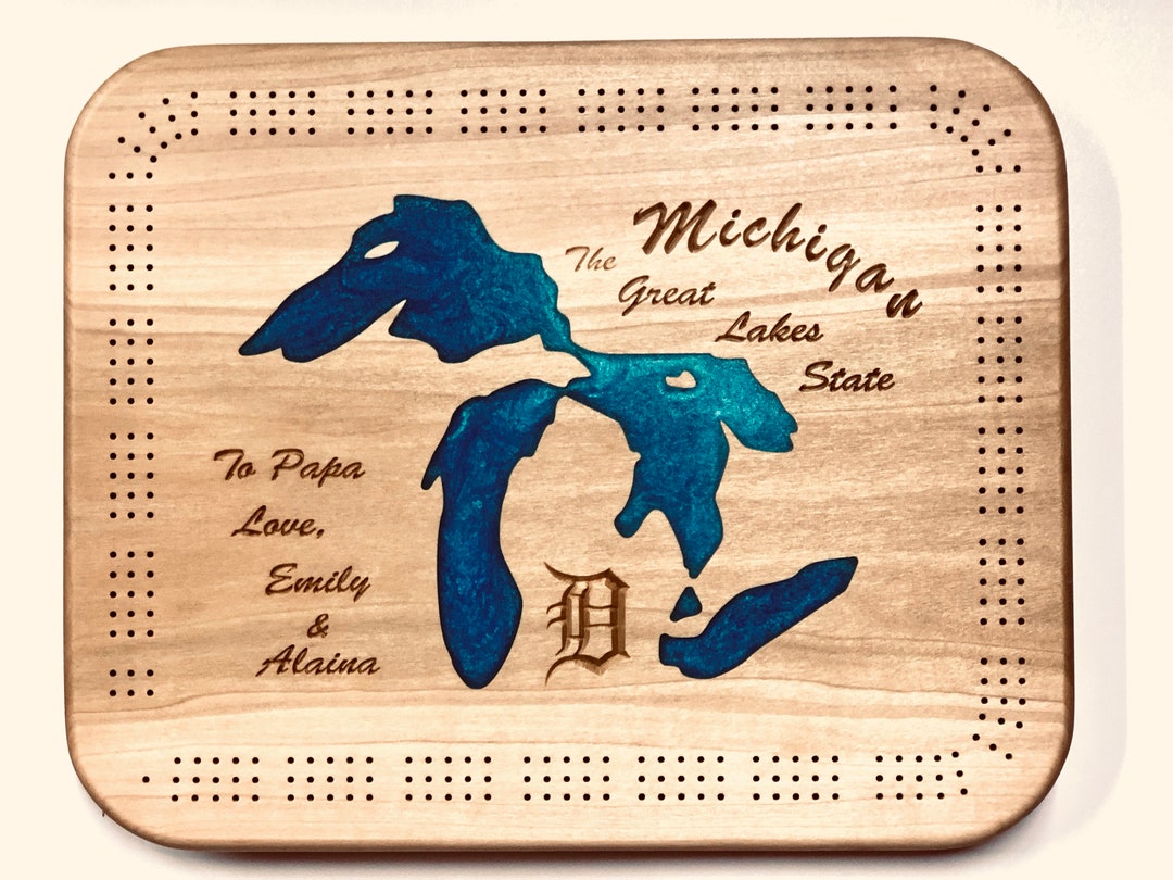 Customized State of Michigan Cribbage Board, Detroit Optional ...