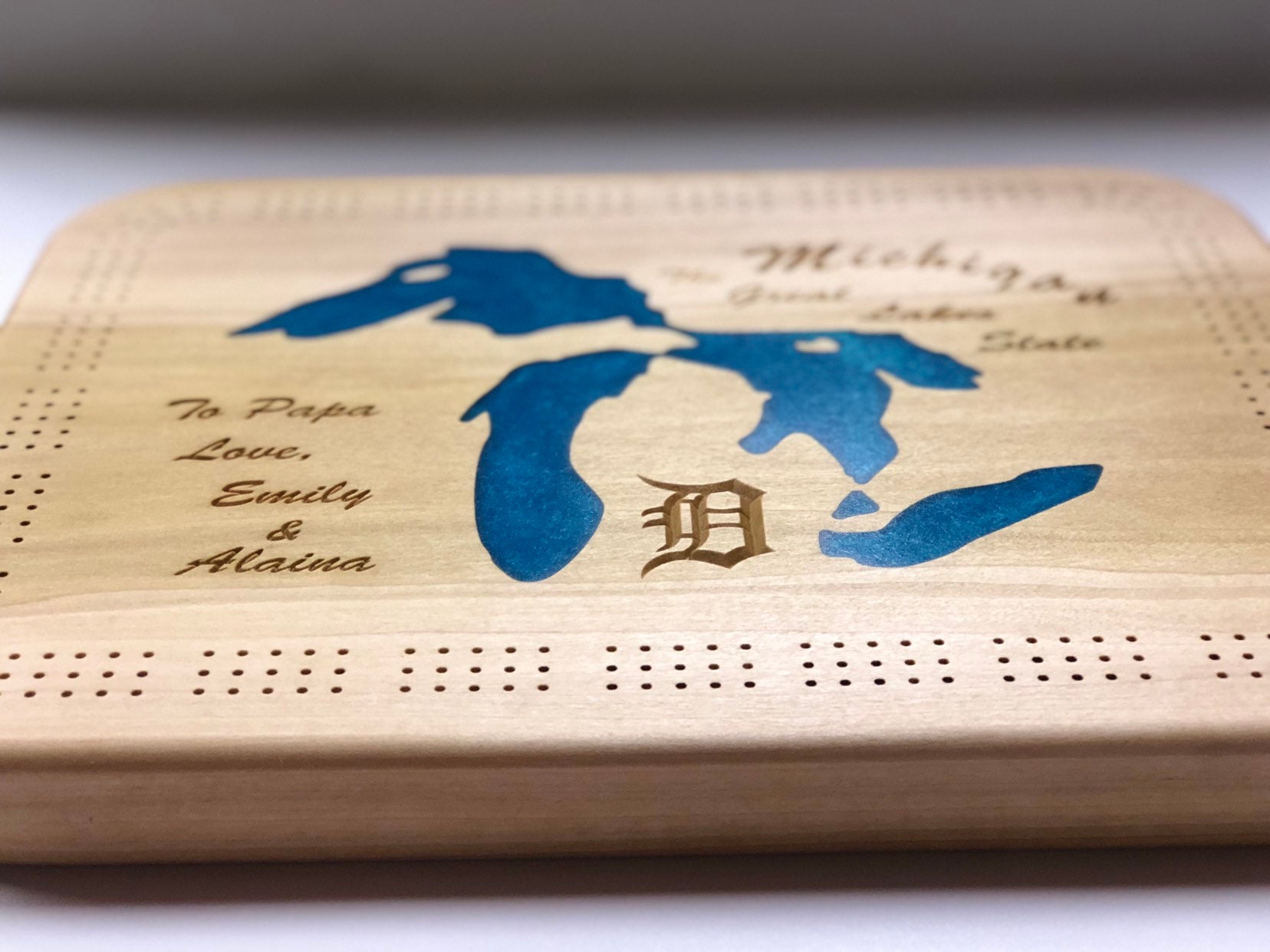Customized State of Michigan Cribbage Board, Detroit Optional ...