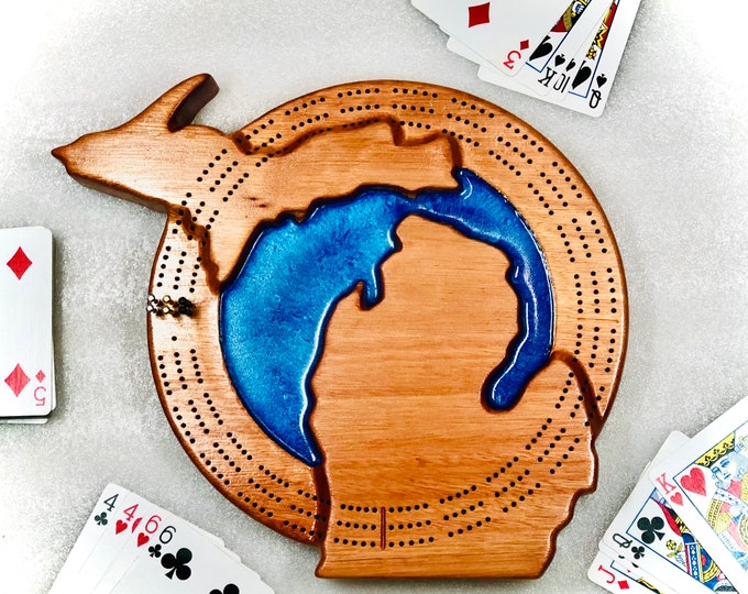State of Michigan Cribbage Board, Great Lakes State, Personalized ...