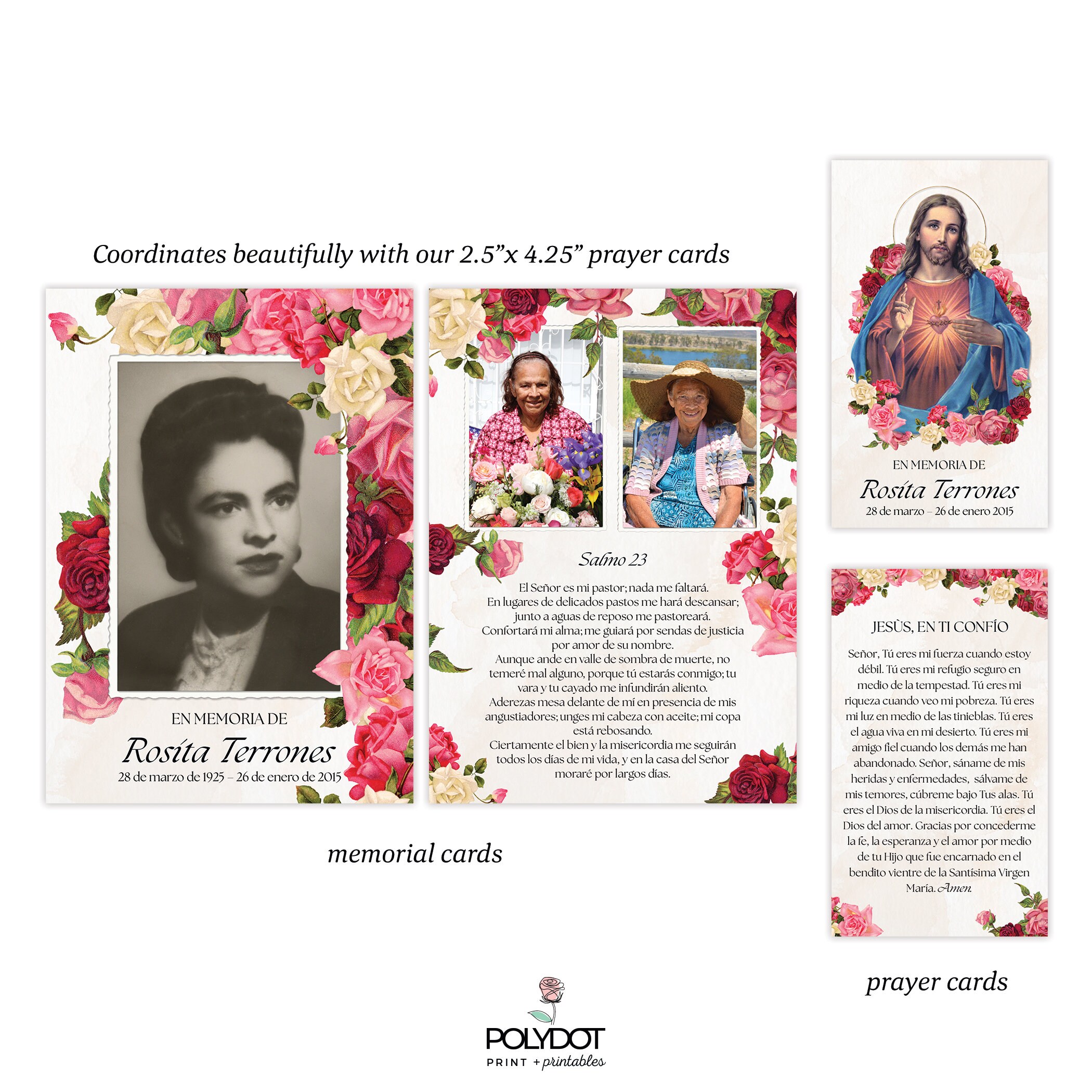Spanish Rose Memorial Card | Funeral Prayer Card (digital File) - Etsy