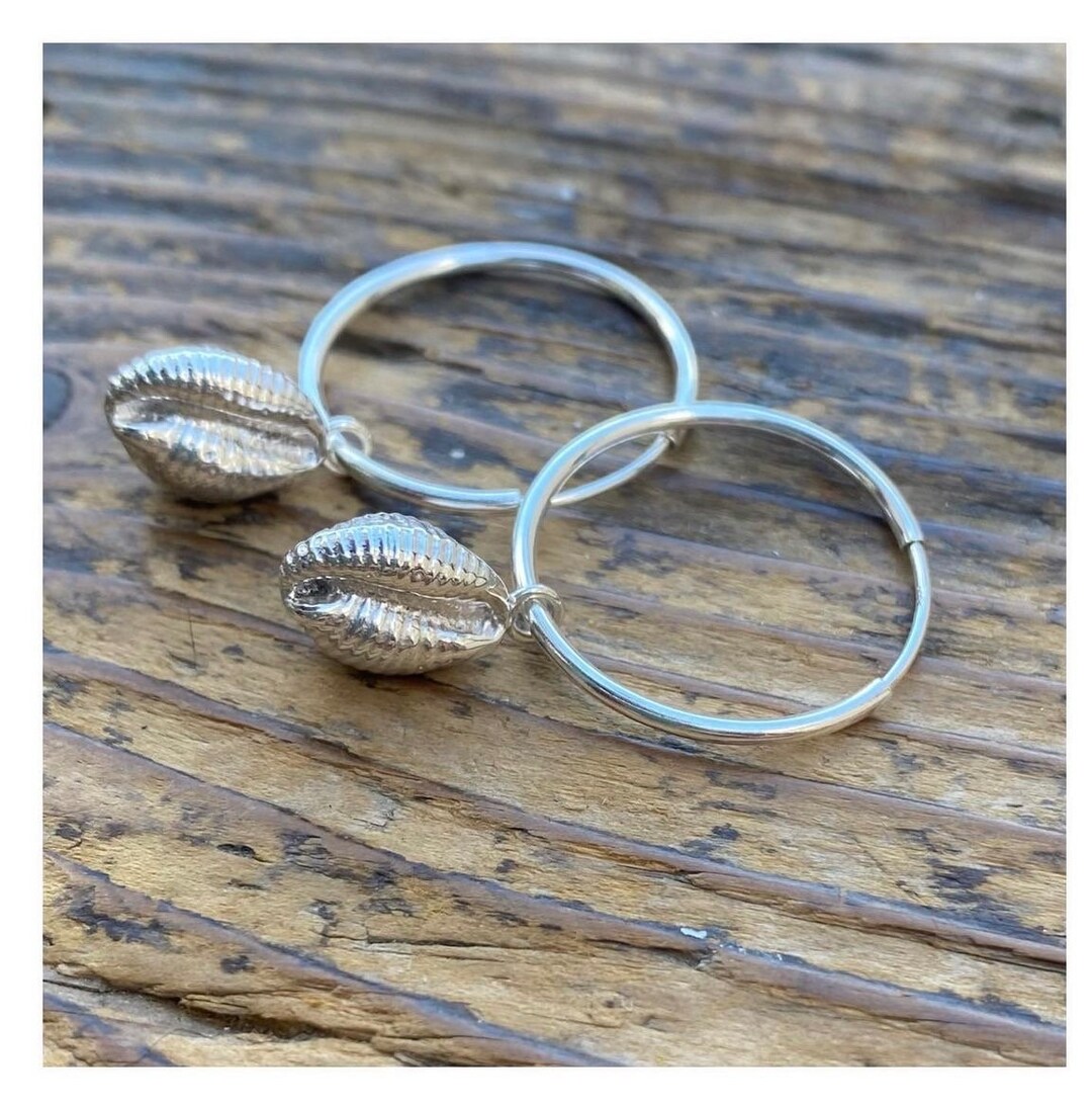 Solid Silver Cowrie Shell Hoop Earrings, Ethically Sourced Cornish ...