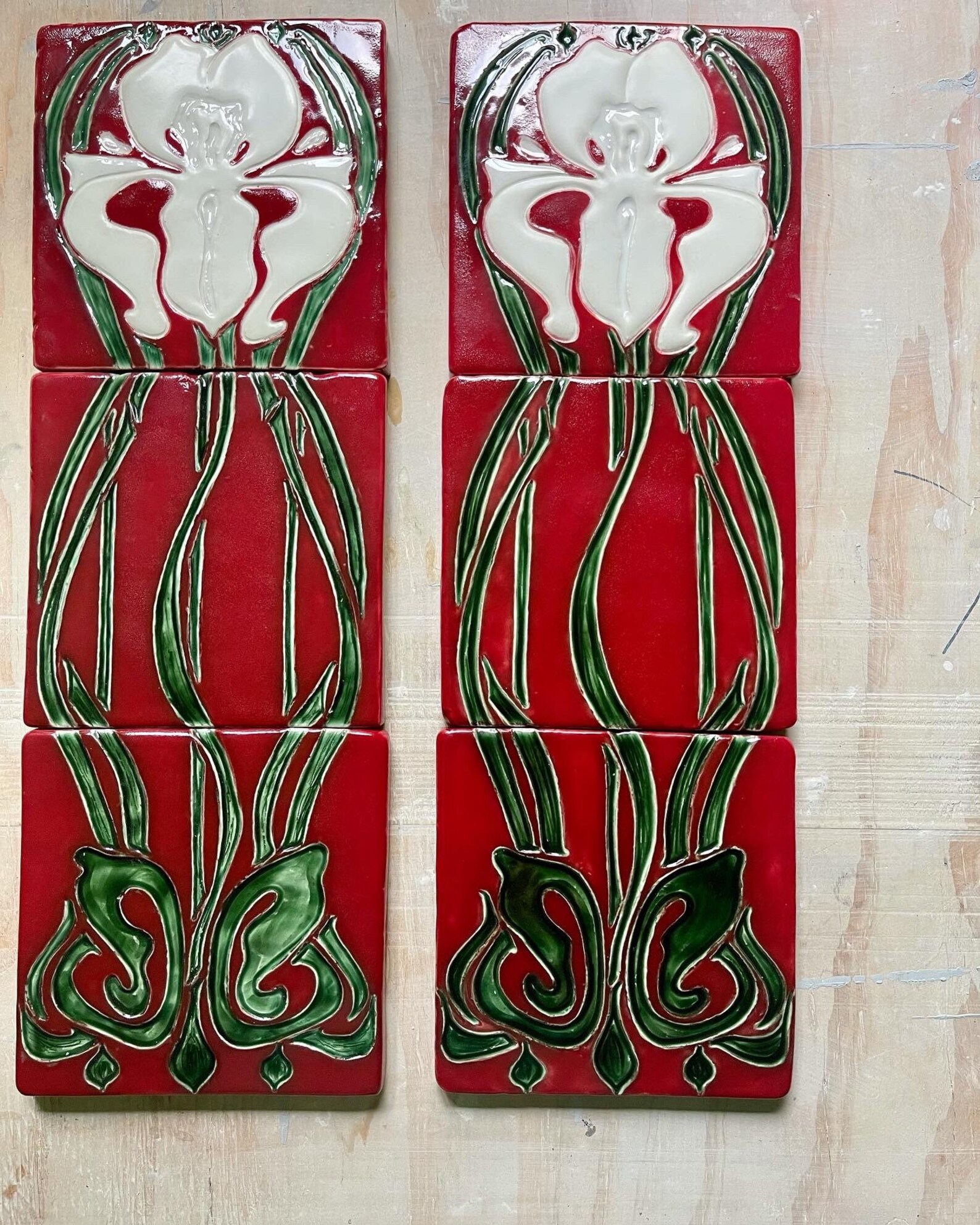 Art Nouveau Iris Ceramic Tile Triptych: Fireplace Tile (6x18) - Etsy