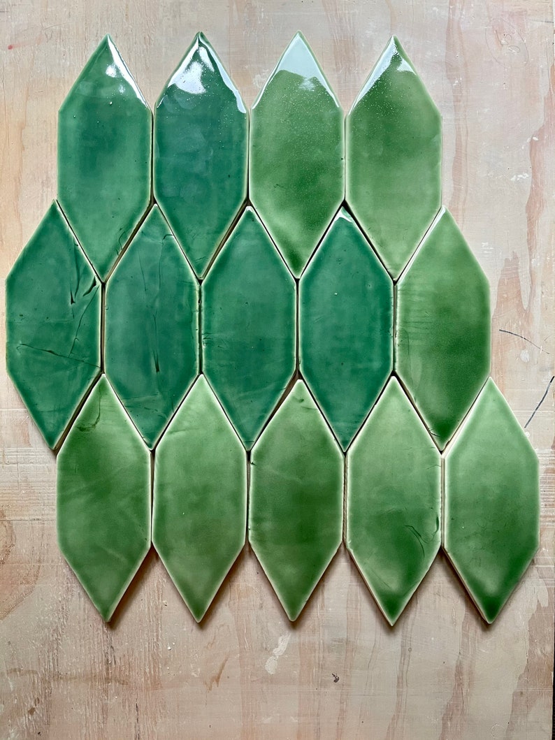 Handmade Geometric Ceramic Tile: Green Picket Braid Backsplash - Etsy