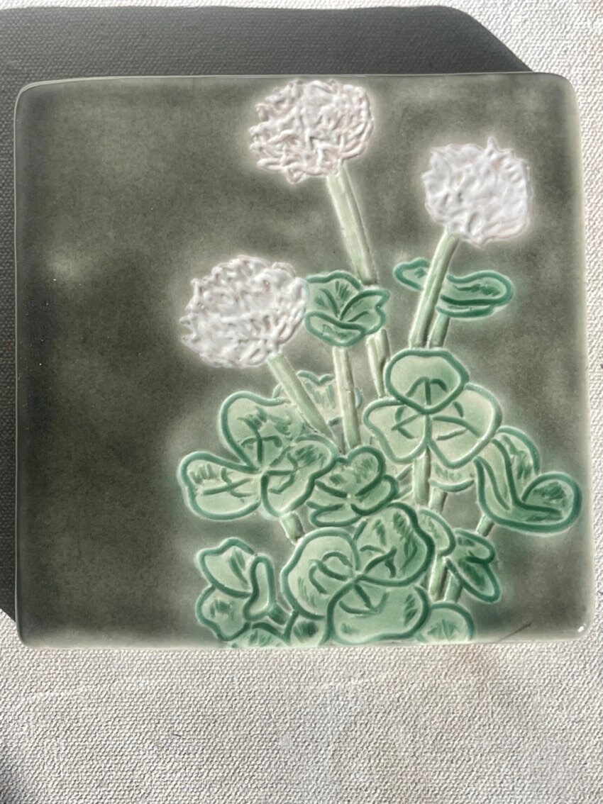 5x5 WHITE CLOVER Flower Art Tile, Handmade Ceramic Art Tile , Michigan ...