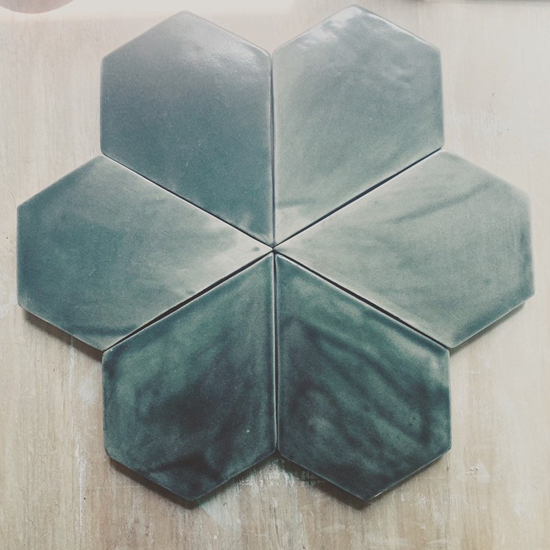 6x8 Geometric Hexagon Floret Handmade Ceramic Tile Kitchen Backsplash ...