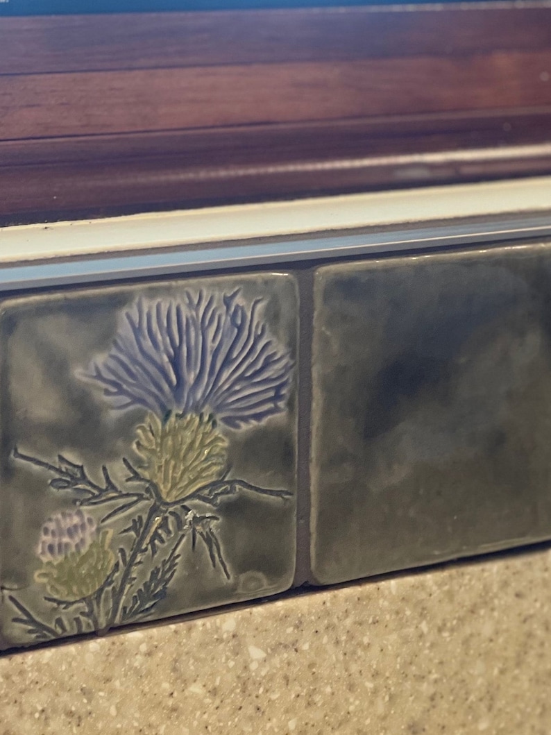 Handmade Thistle Flower Art Tile: Michigan Ceramic Backsplash (4x4) - Etsy