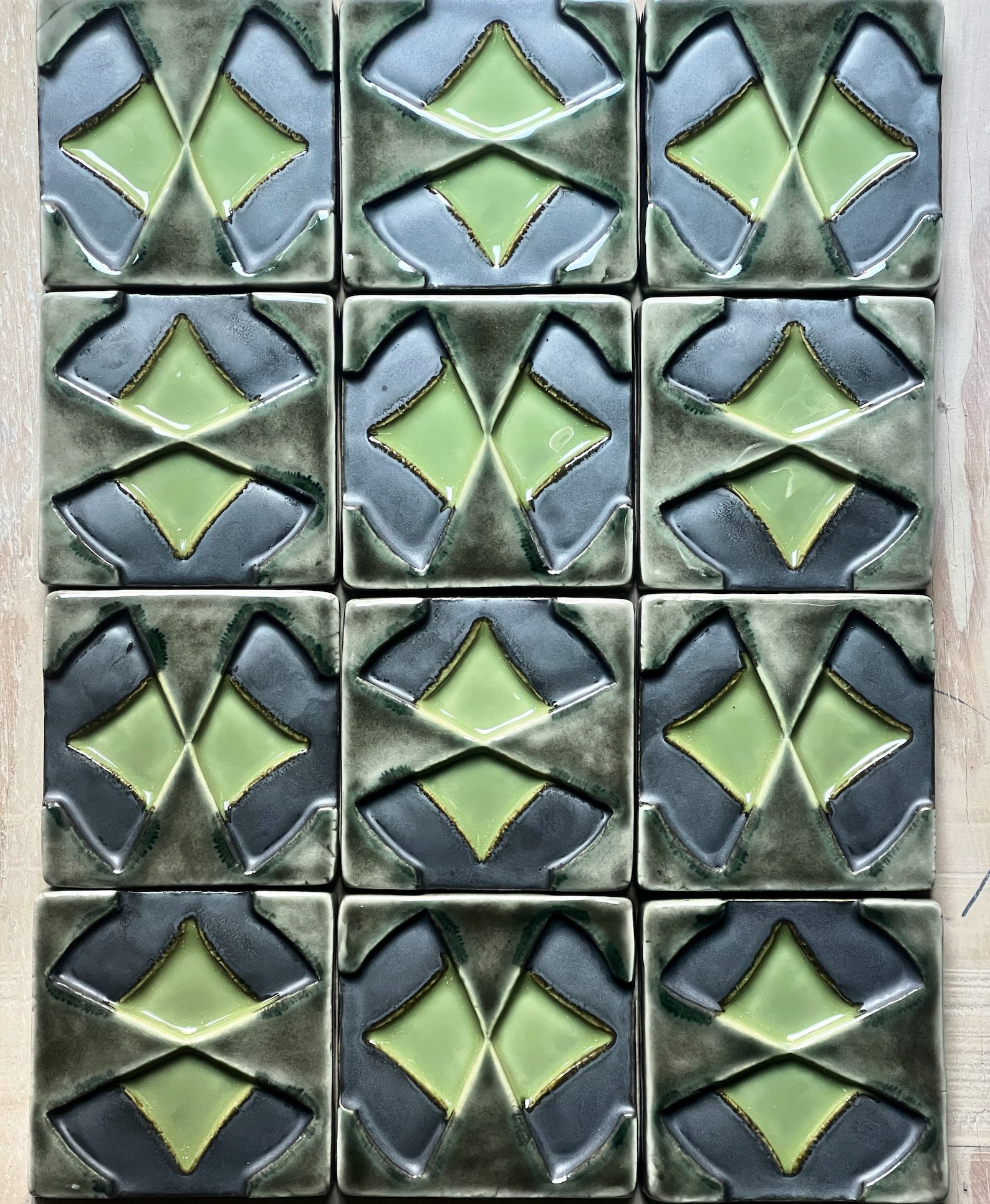 Ceramic Tile 4x4 Sculpture for Backsplash, Kitchen, Bath, Blue, Green ...