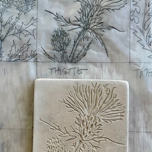 Handmade Thistle Flower Art Tile: Michigan Ceramic Backsplash (4x4) - Etsy
