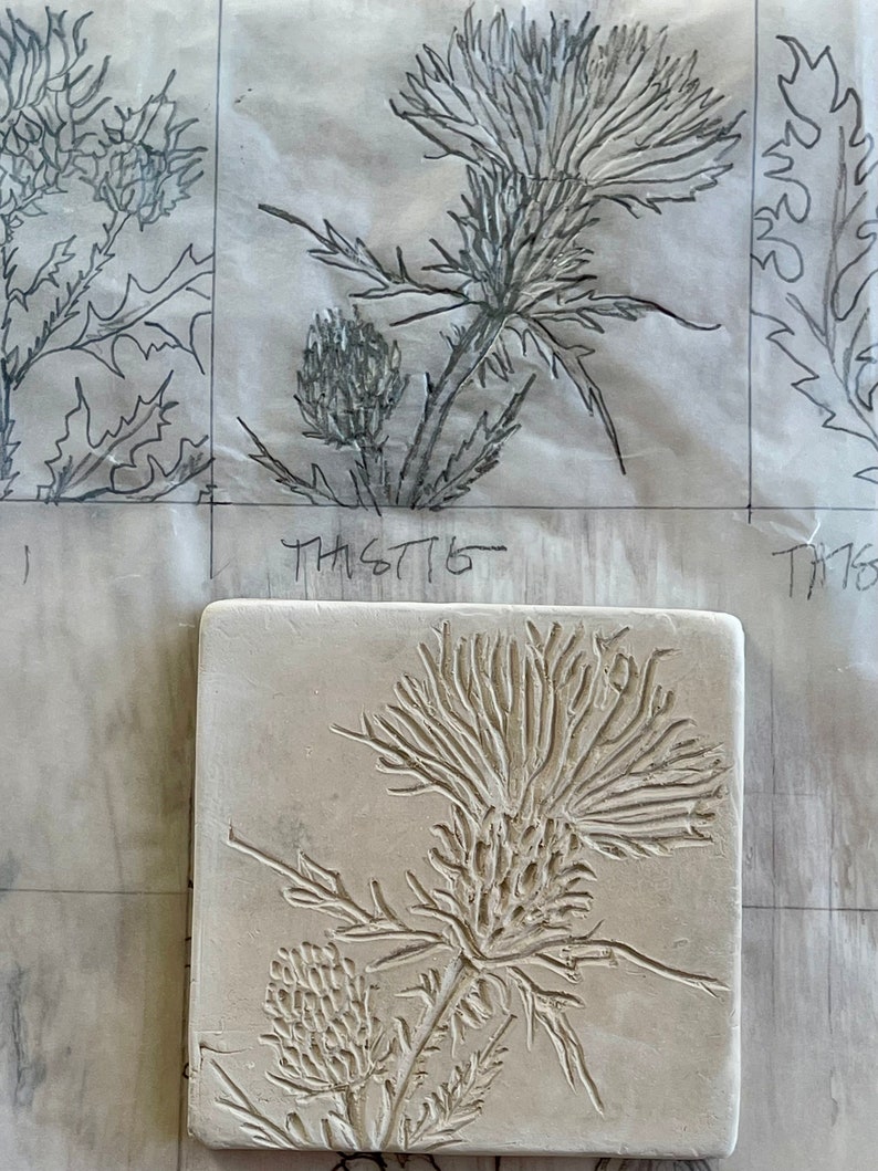 Handmade Thistle Flower Art Tile: Michigan Ceramic Backsplash (4x4) - Etsy