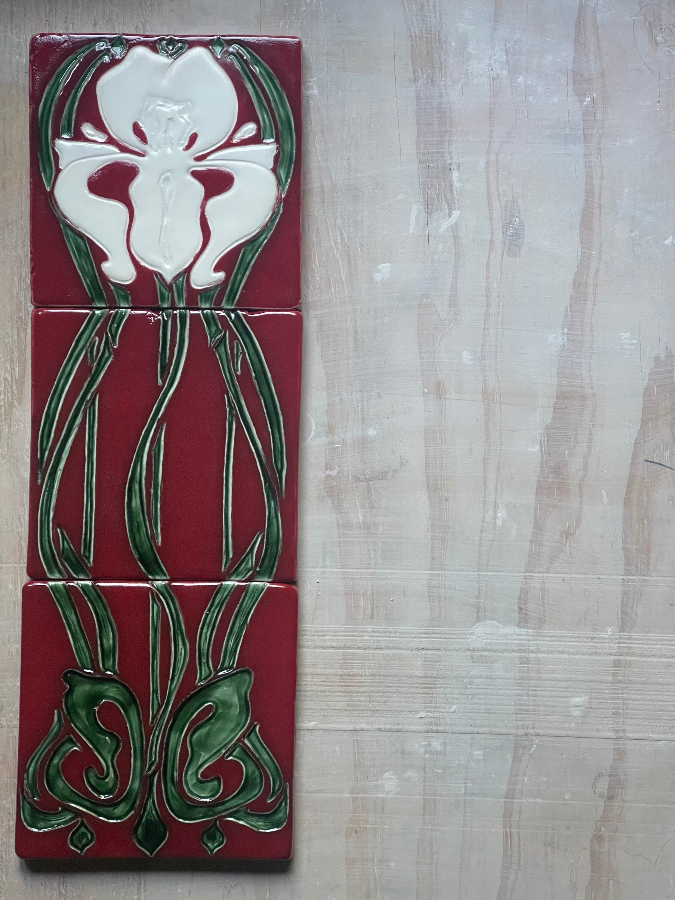 Art Nouveau Iris Ceramic Tile Triptych: Fireplace Tile (6x18) - Etsy