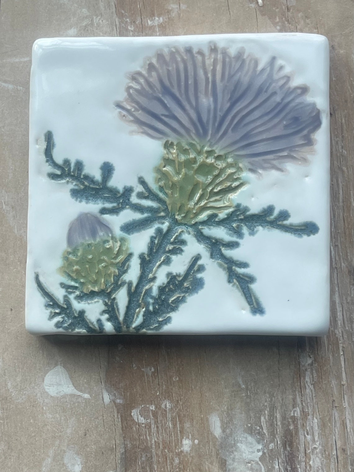 Handmade Thistle Flower Art Tile: Michigan Ceramic Backsplash (4x4) - Etsy