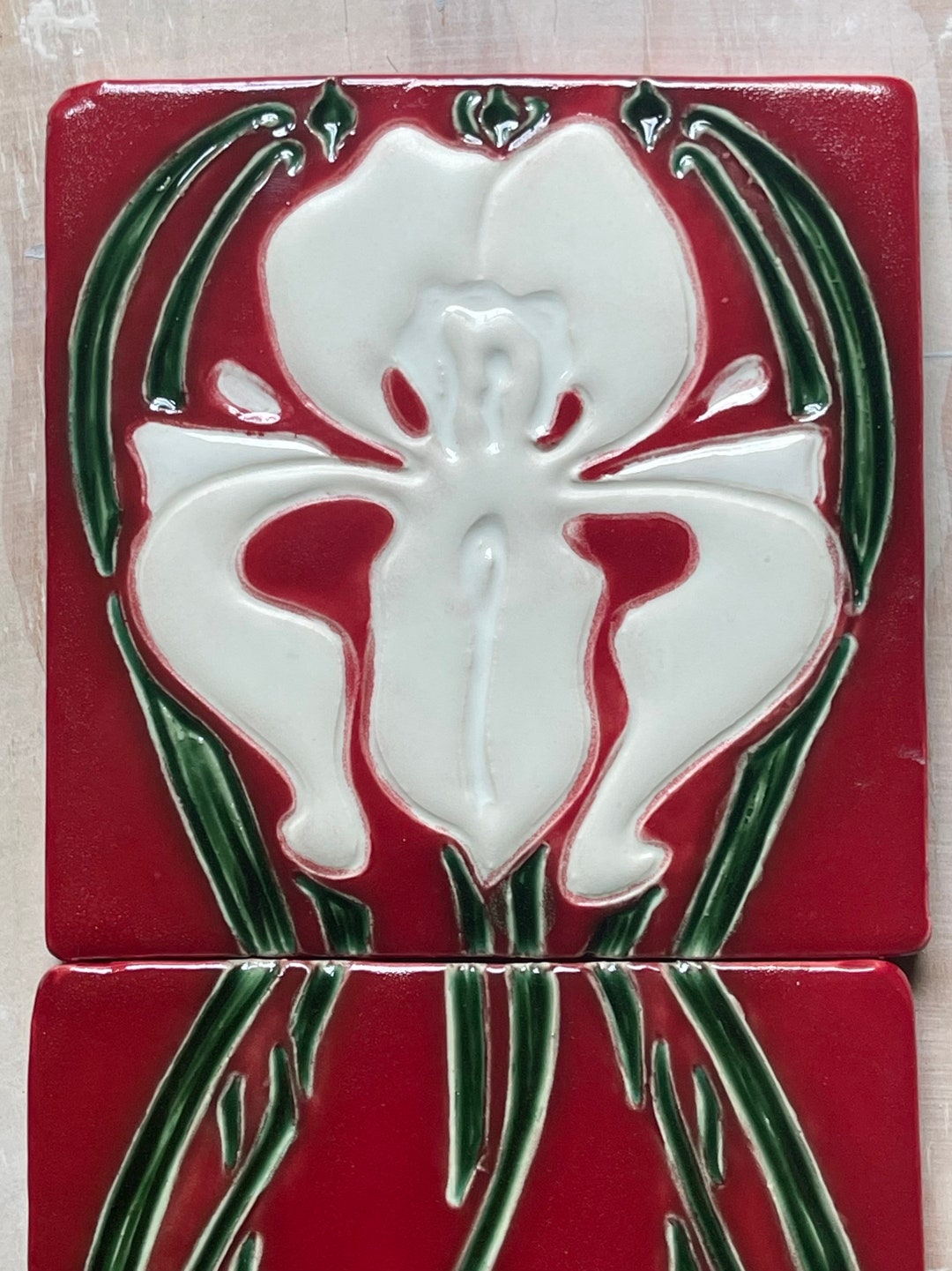 Art Nouveau Iris Ceramic Tile Triptych: Fireplace Tile (6x18) - Etsy