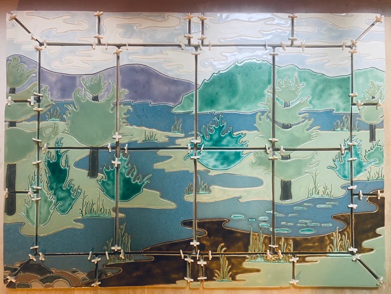 Handmade Ceramic Tile Mural: Nature River Landscape Kitchen Tile (33x24 ...